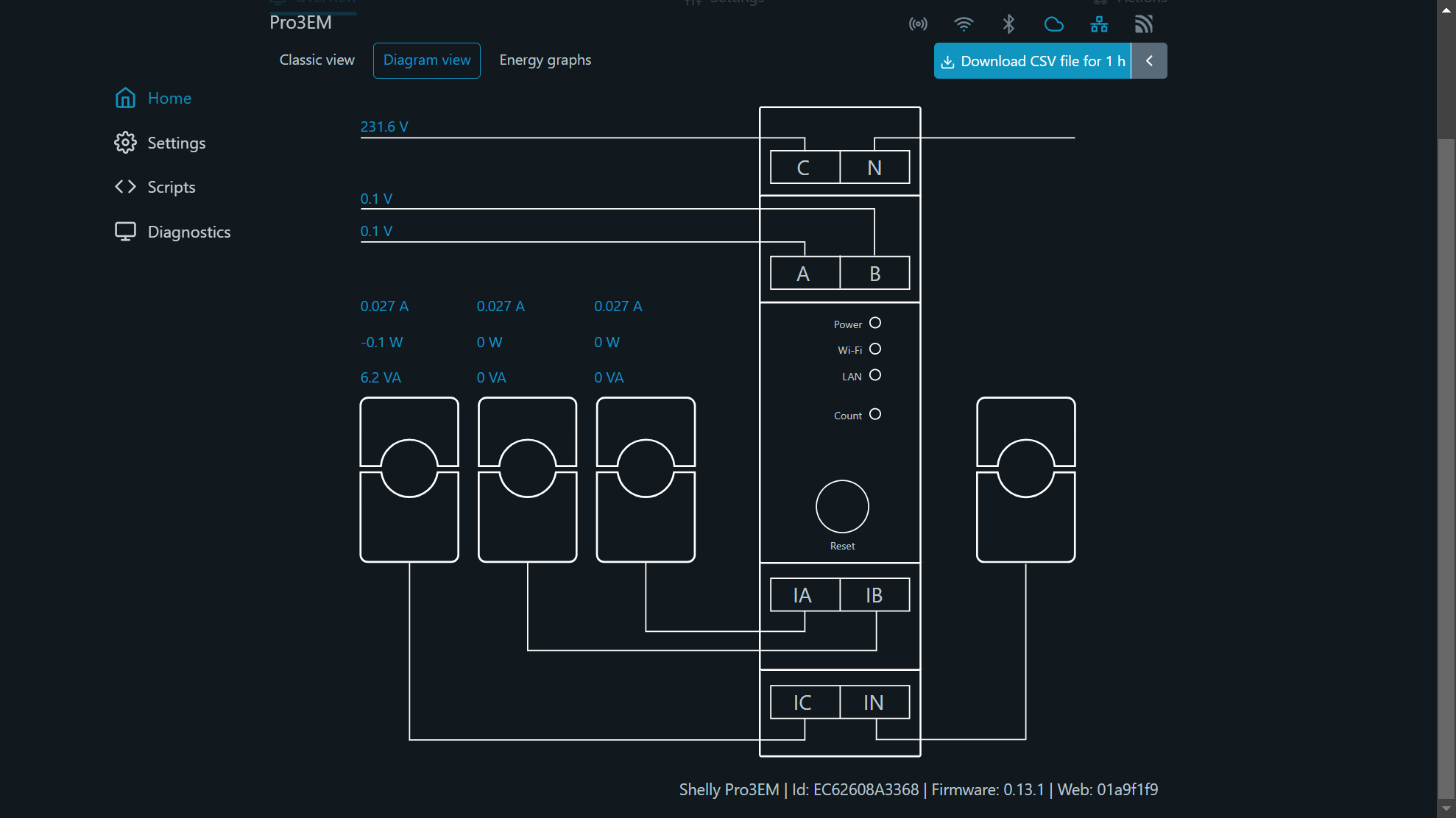 Shelly Pro 3EM web interface guide