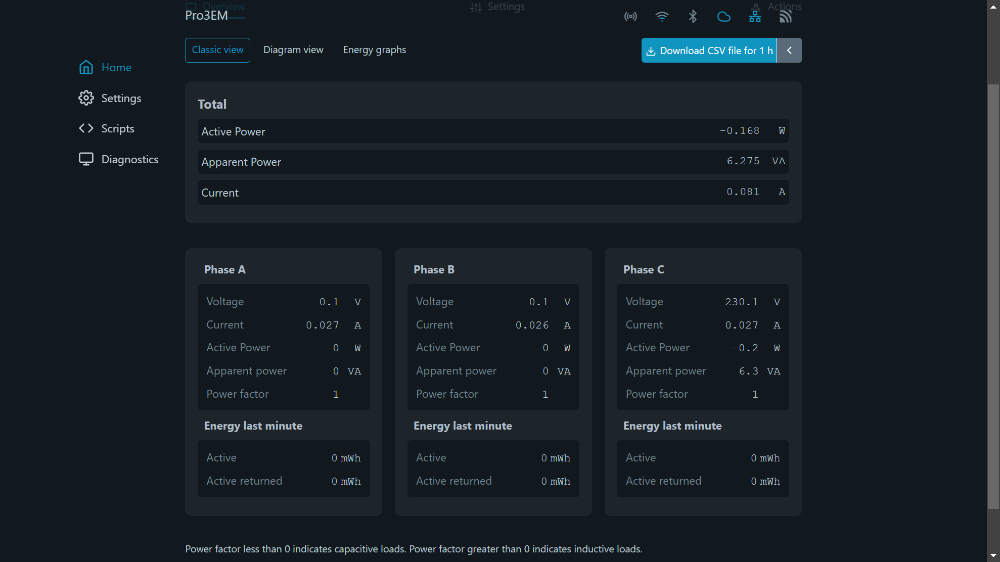 Shelly Pro 3EM web interface guide
