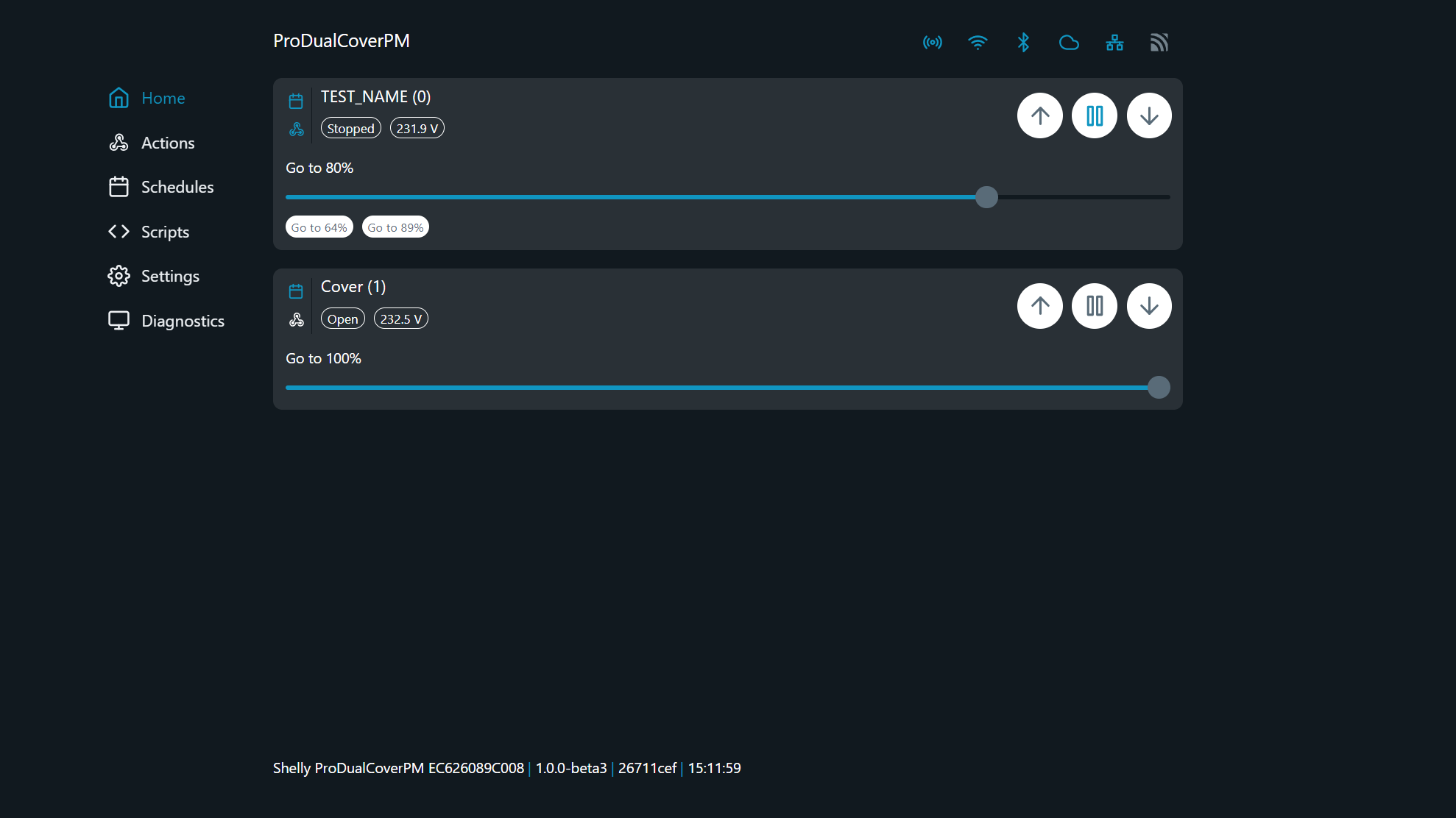 Shelly Pro Dual Cover PM web interface guide