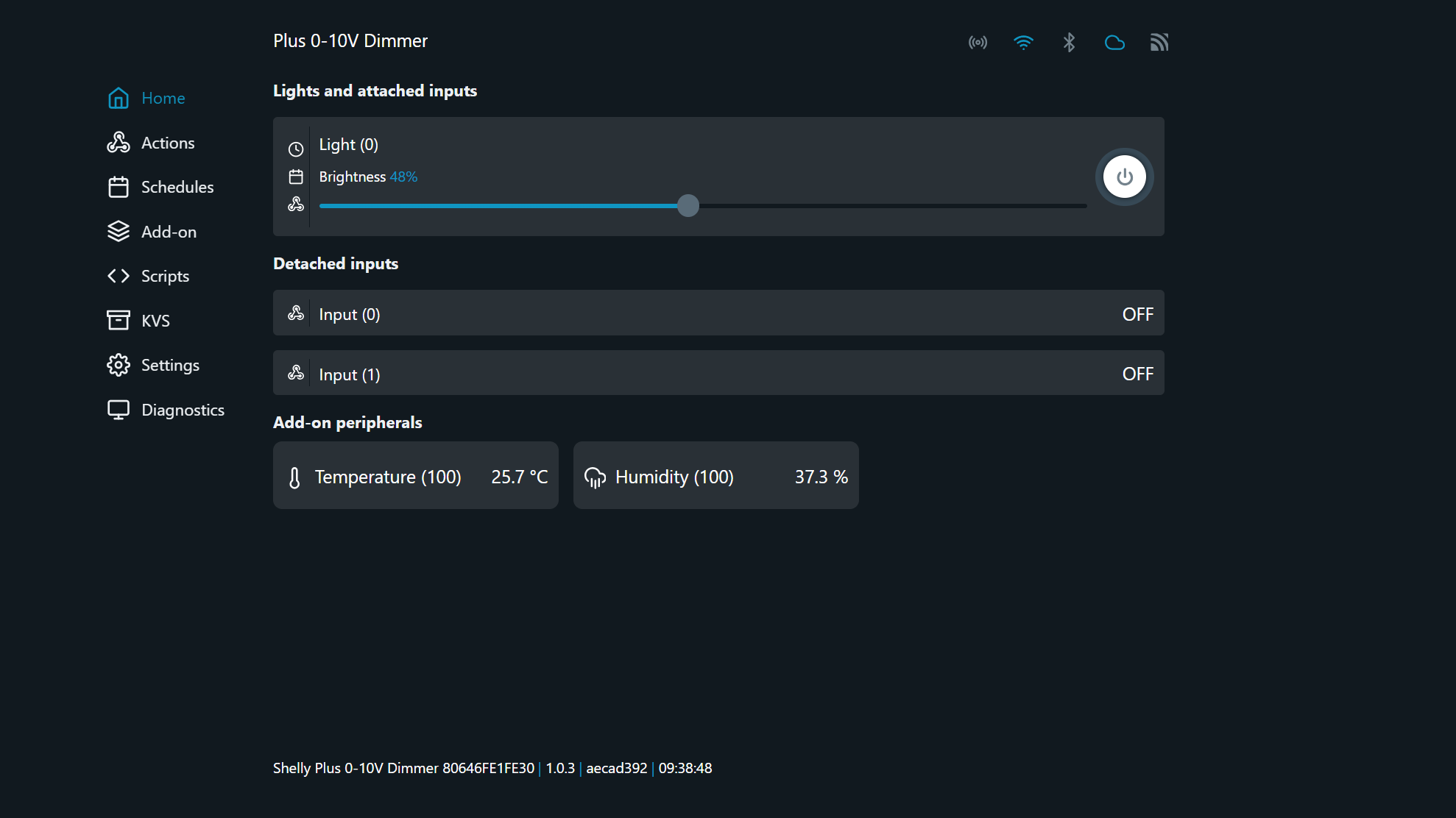 Shelly Plus 0-10V Dimmer web interface guide