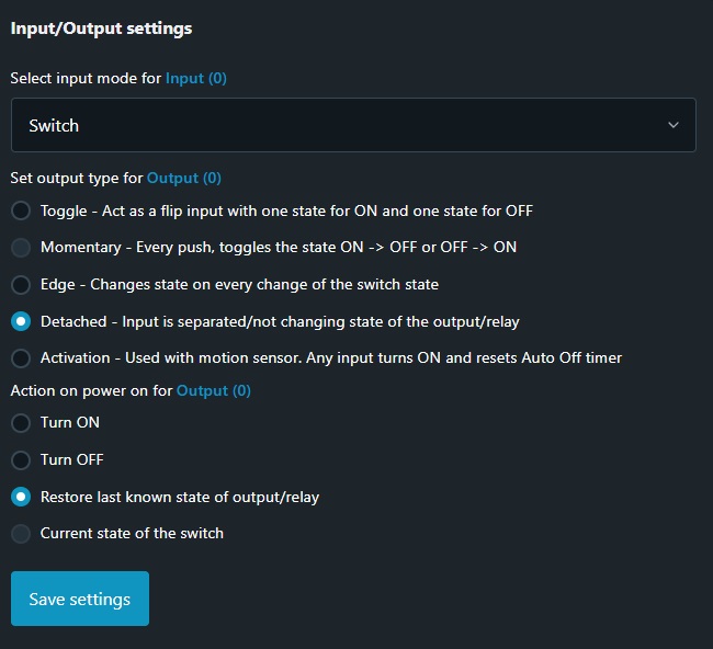 Configuration of Inputs