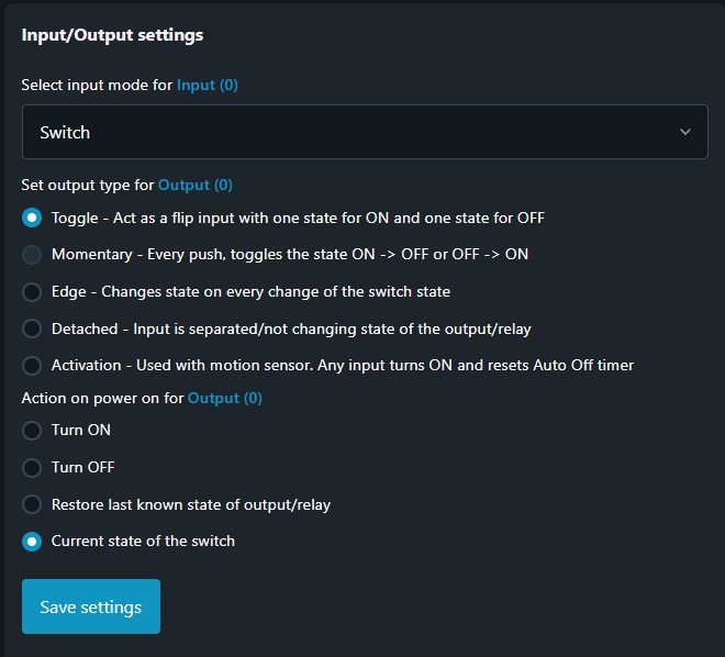 Configuration of Inputs